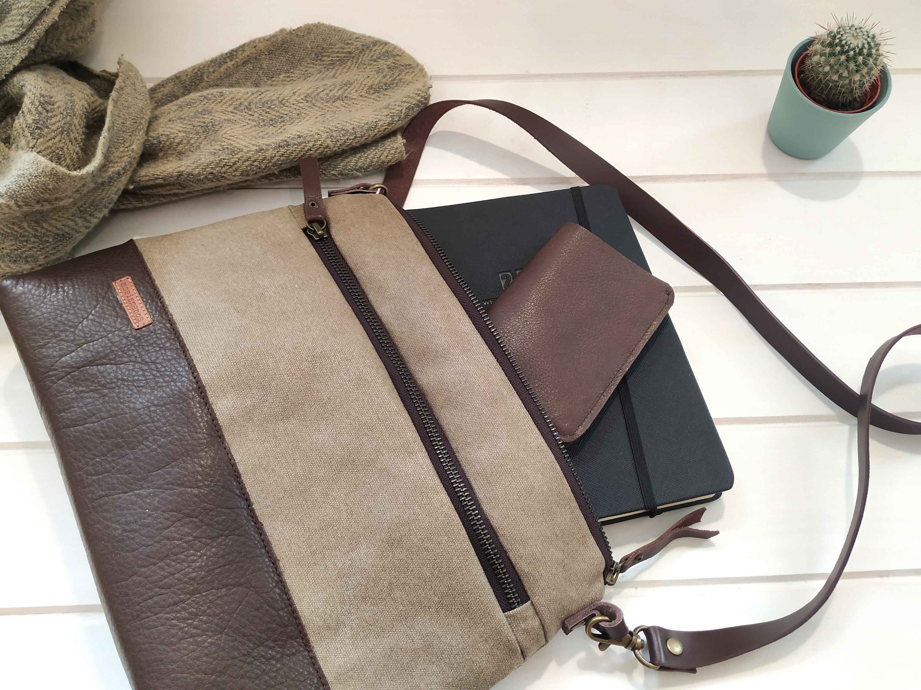 Cross Body Canvas Day Bag With Leather Strap - Etsy