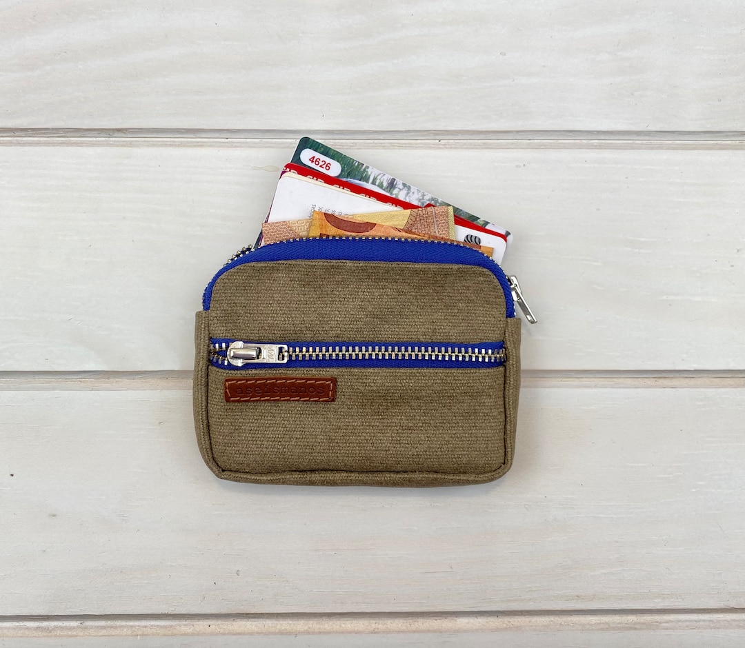 Cartera Para Hombre, Cartera Retro De Lona Encerada Caqui Con ...