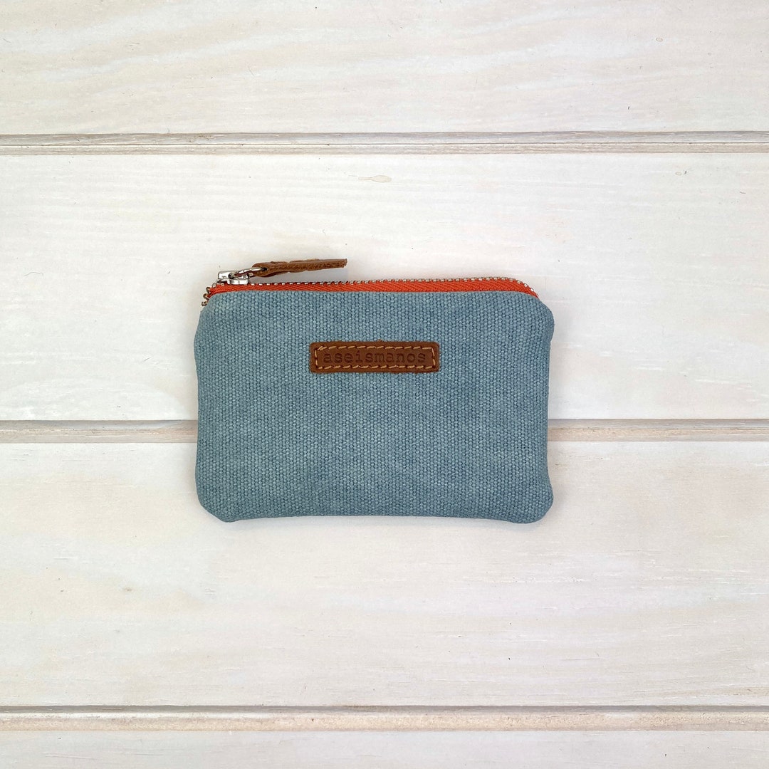 Coin Purse Waxed Canvas, Small Wallet, Blue Pocket Wallet, Gift for Him ...
