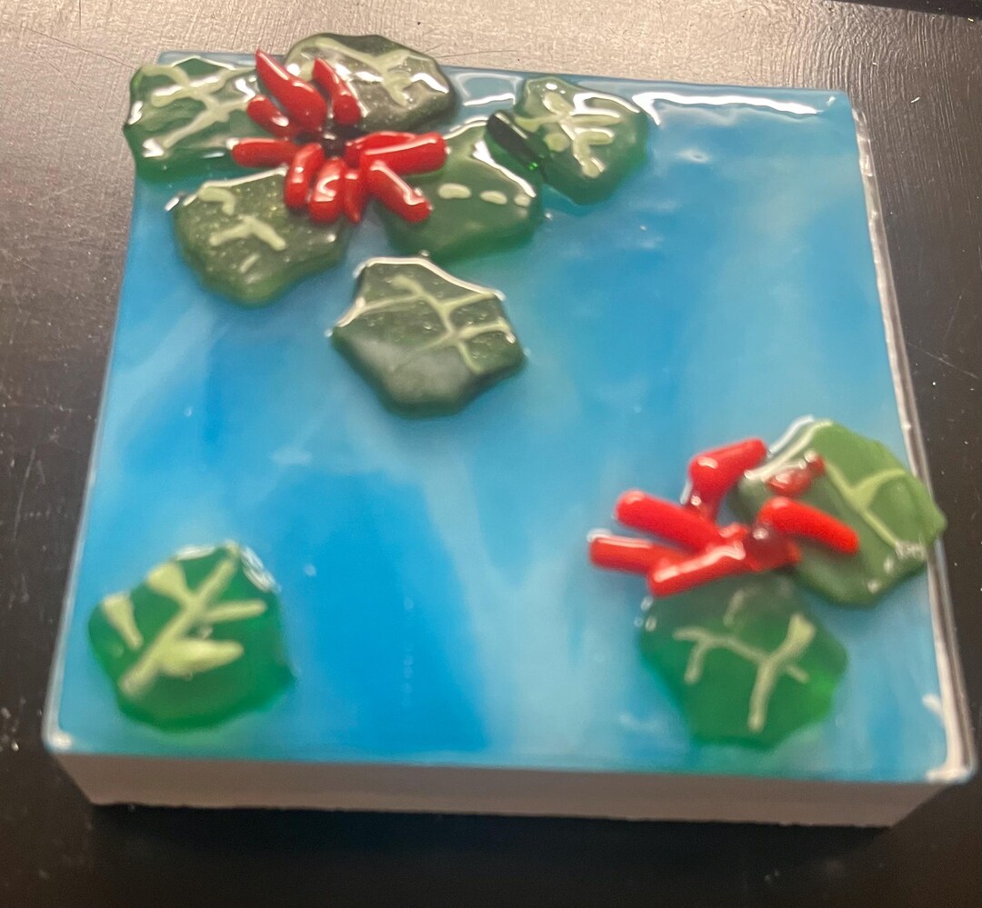 Lazy Lagoon Fused Glass 4x4 Decorative Tile With Wooden Backing to Make ...
