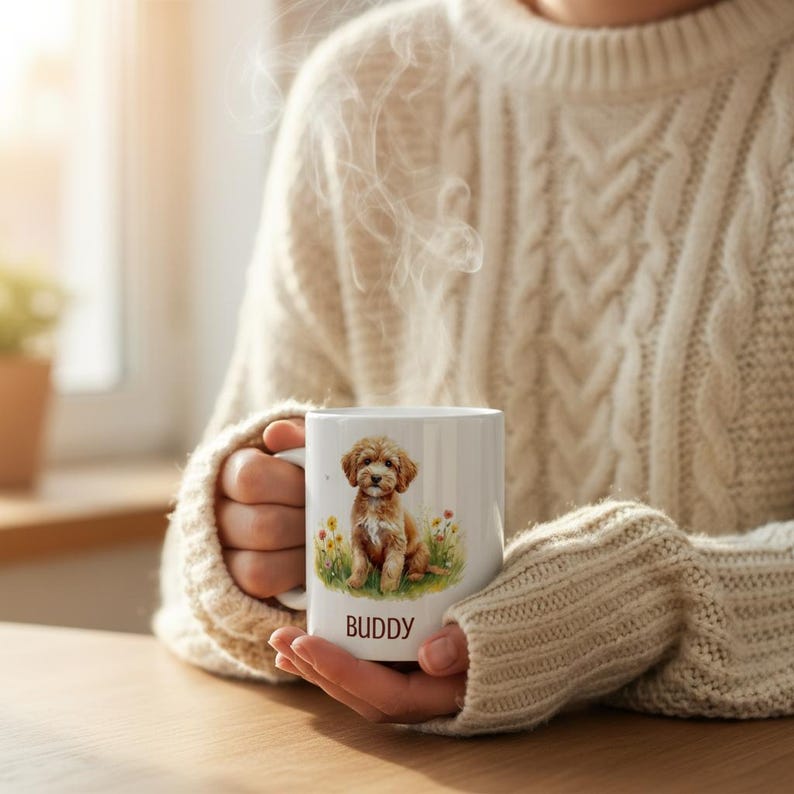 Personalised Cockapoo Mug – Custom Dog Name Mug – Watercolour Dog Art ...