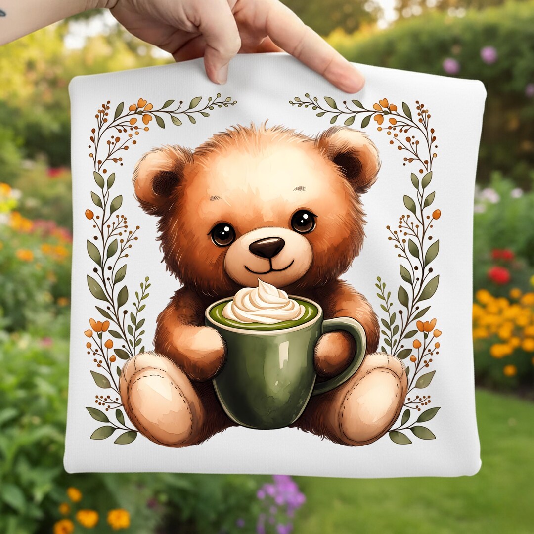 Teddy Bear PNG Clipart, Drinking Matcha, Coffee Lover Illustration ...