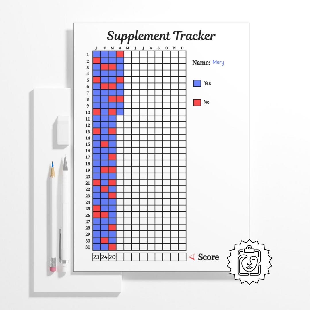 Supplement Tracker Yearly Pixel Planner - Minimal Wellness & Vitamin ...