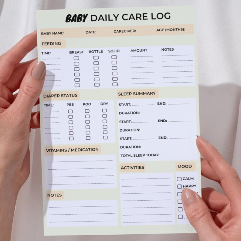 Baby Daily Care Log Printable – Feeding, Diaper & Sleep Tracker + First ...