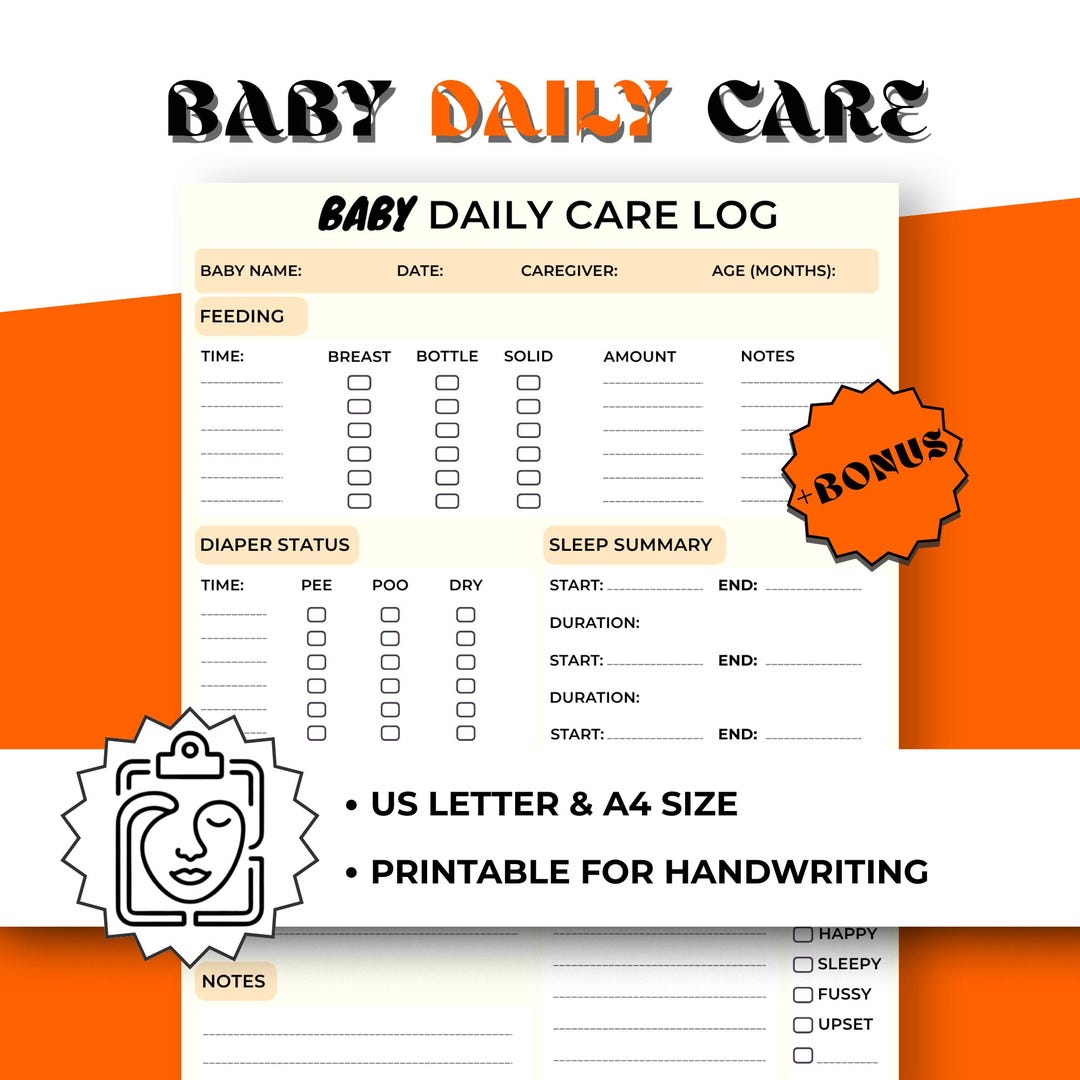 Baby Daily Care Log Printable – Feeding, Diaper & Sleep Tracker + First ...