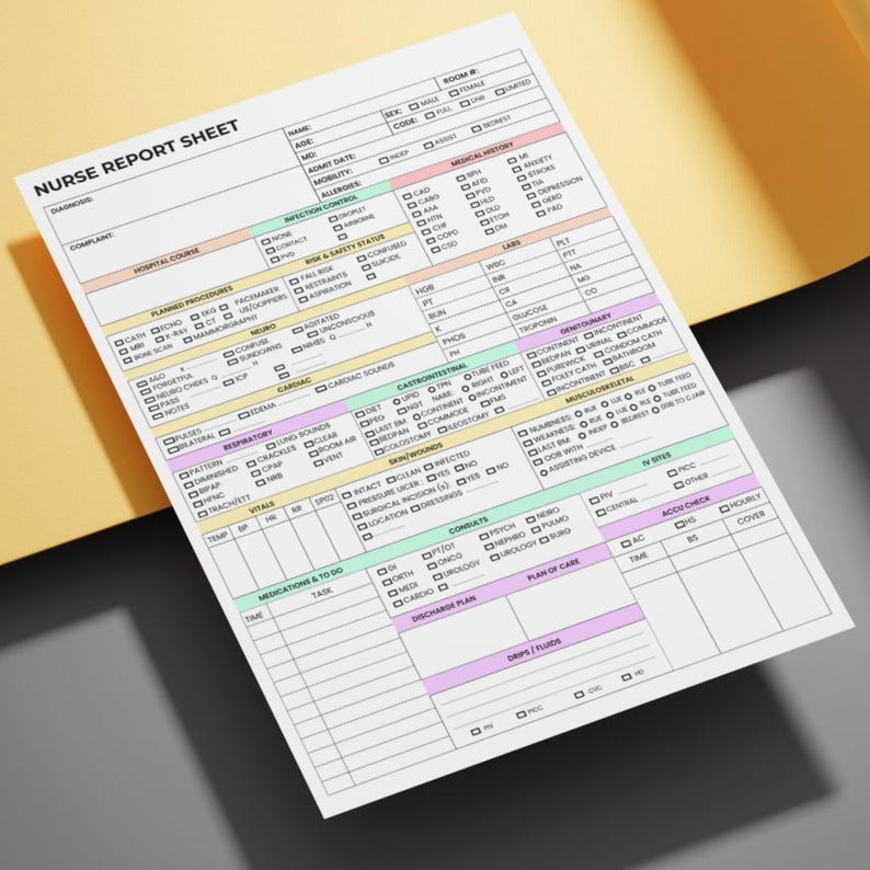 Printable Nurse Report Sheet – Quick Handoff Form for ICU & Med-surg - Etsy