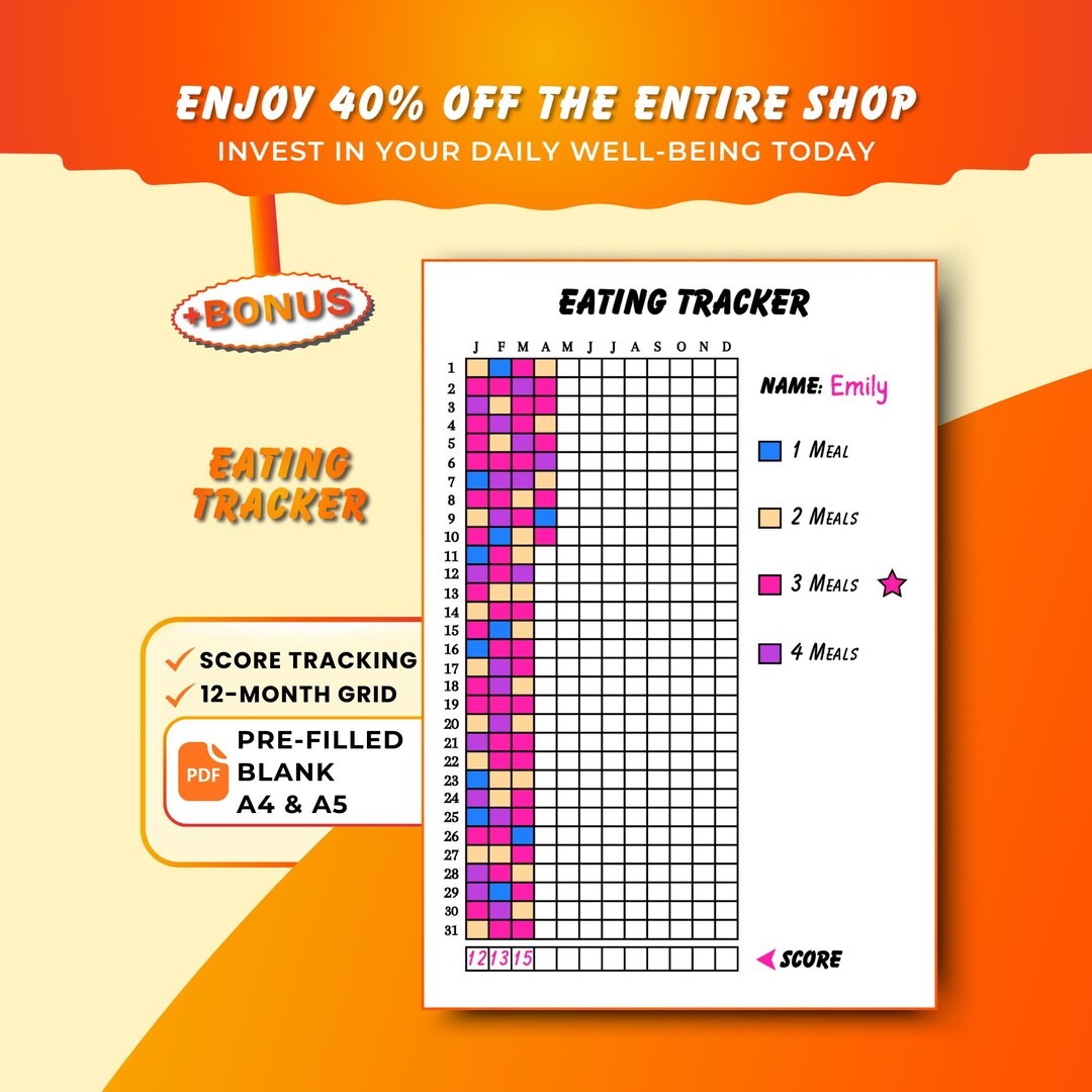 Yearly Eating Tracker, Color Coded Pixel Chart, Daily Meal Frequency ...