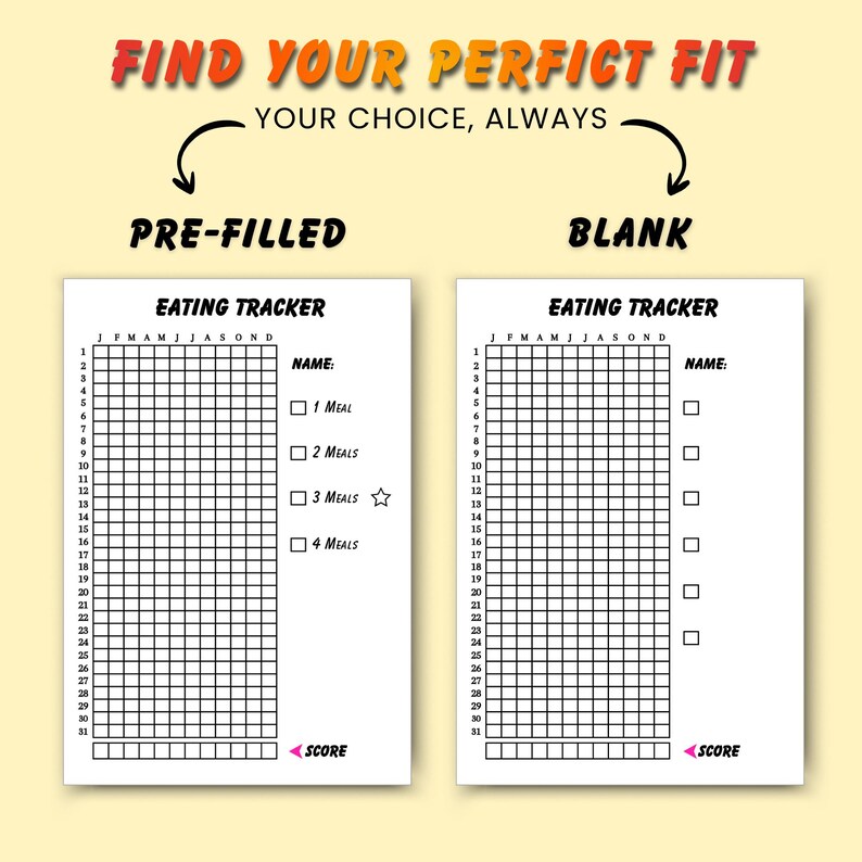 Eating Tracker - Yearly Color Coded Pixel Chart for Daily Meal, Visual ...