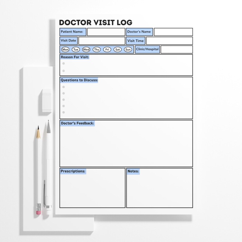 Doctor Visit Log Fillable PDF for Medical Appointments and Records - Etsy