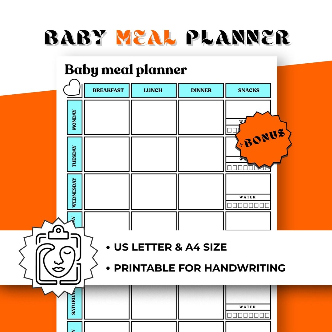 Baby Meal Planner Printable PDF | Baby Feeding Tracker | Weekly Solids ...