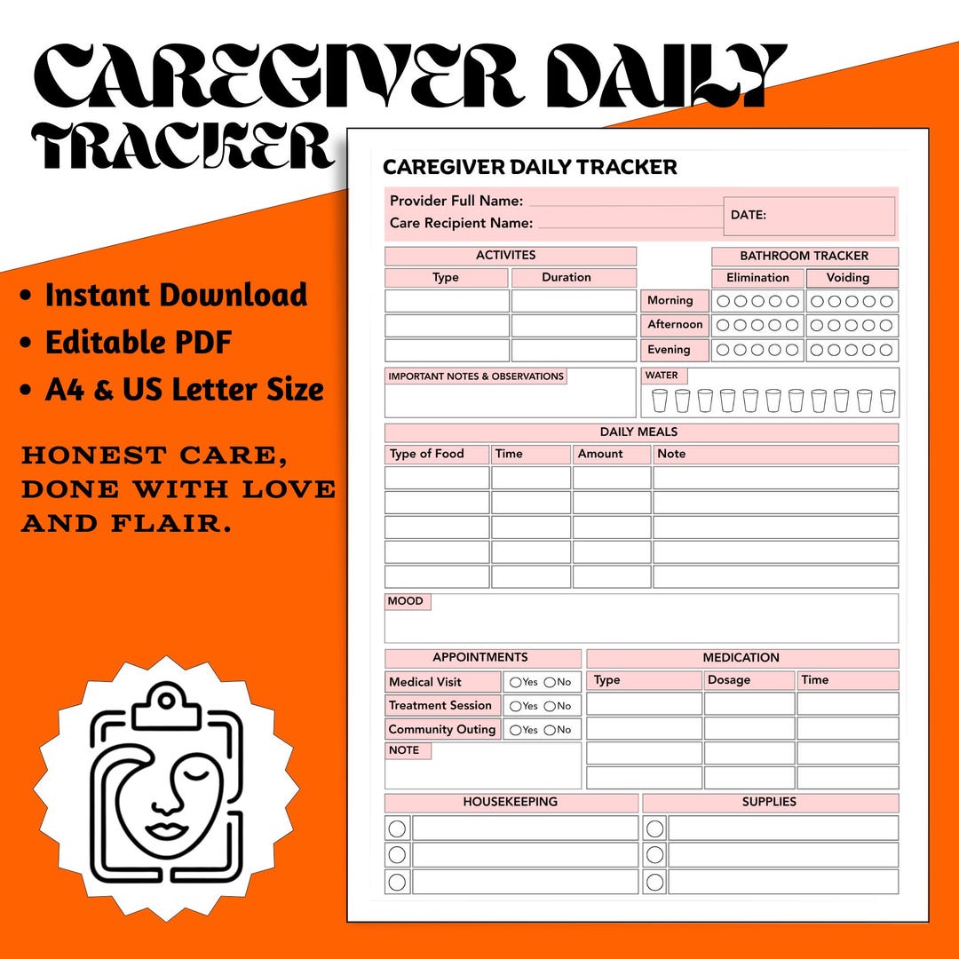 Editable Caregiver Daily Log. Printable Tracker for Seniors, Home Care ...