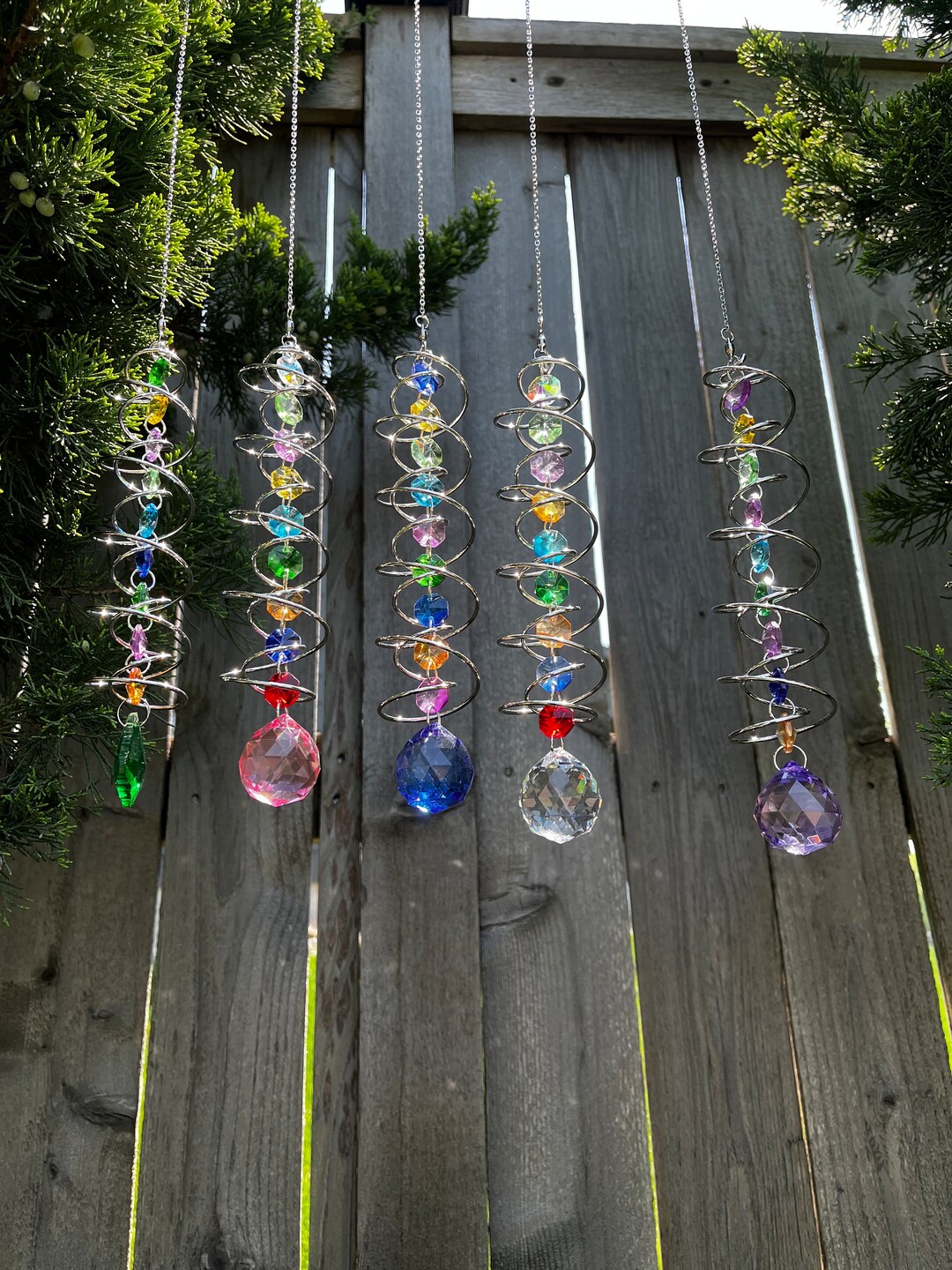 Spinning Sun Catcher With Colorful Crystals W/silver Accents, Garden ...