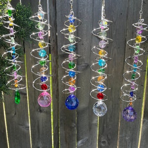 Spinning Sun Catcher With Colorful Crystals W/silver Accents, Garden ...