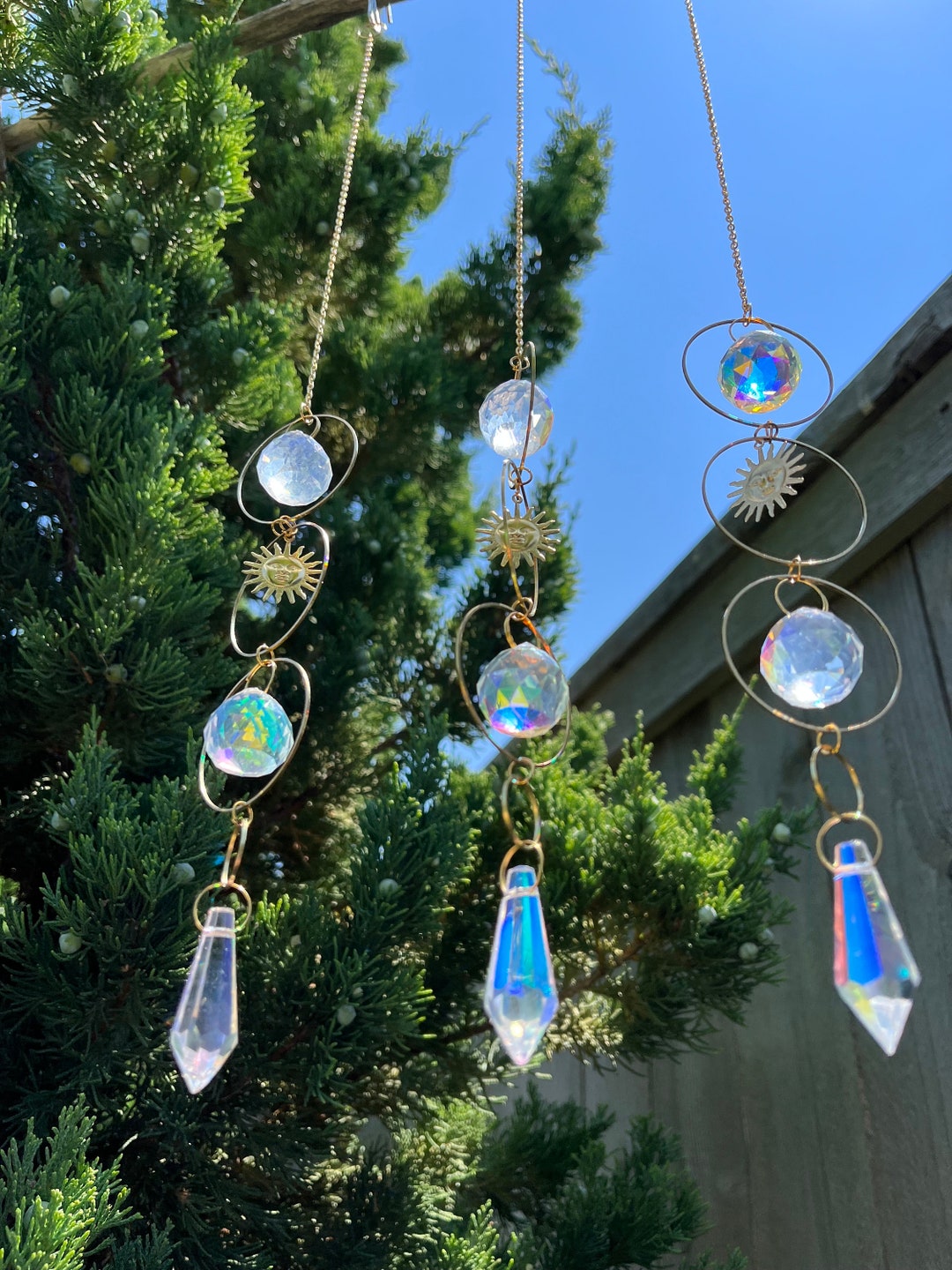 Boho Zen Sun Catcher: Gold Sun & Crystals, Outdoor Garden Decor ...