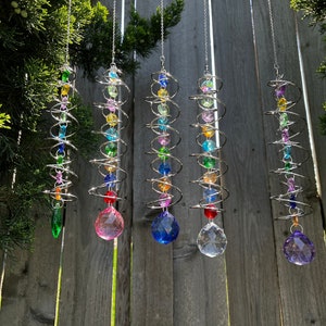Spinning Sun Catcher With Colorful Crystals W/silver Accents, Garden ...