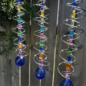 Spinning Sun Catcher With Colorful Crystals W/silver Accents, Garden ...