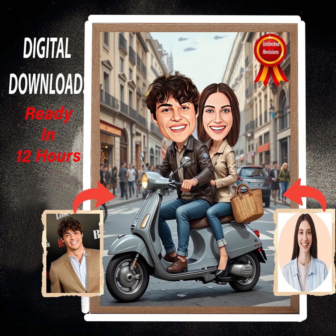 Custom Scooter Caricature Portrait | Personalized Vespa Art (digital ...