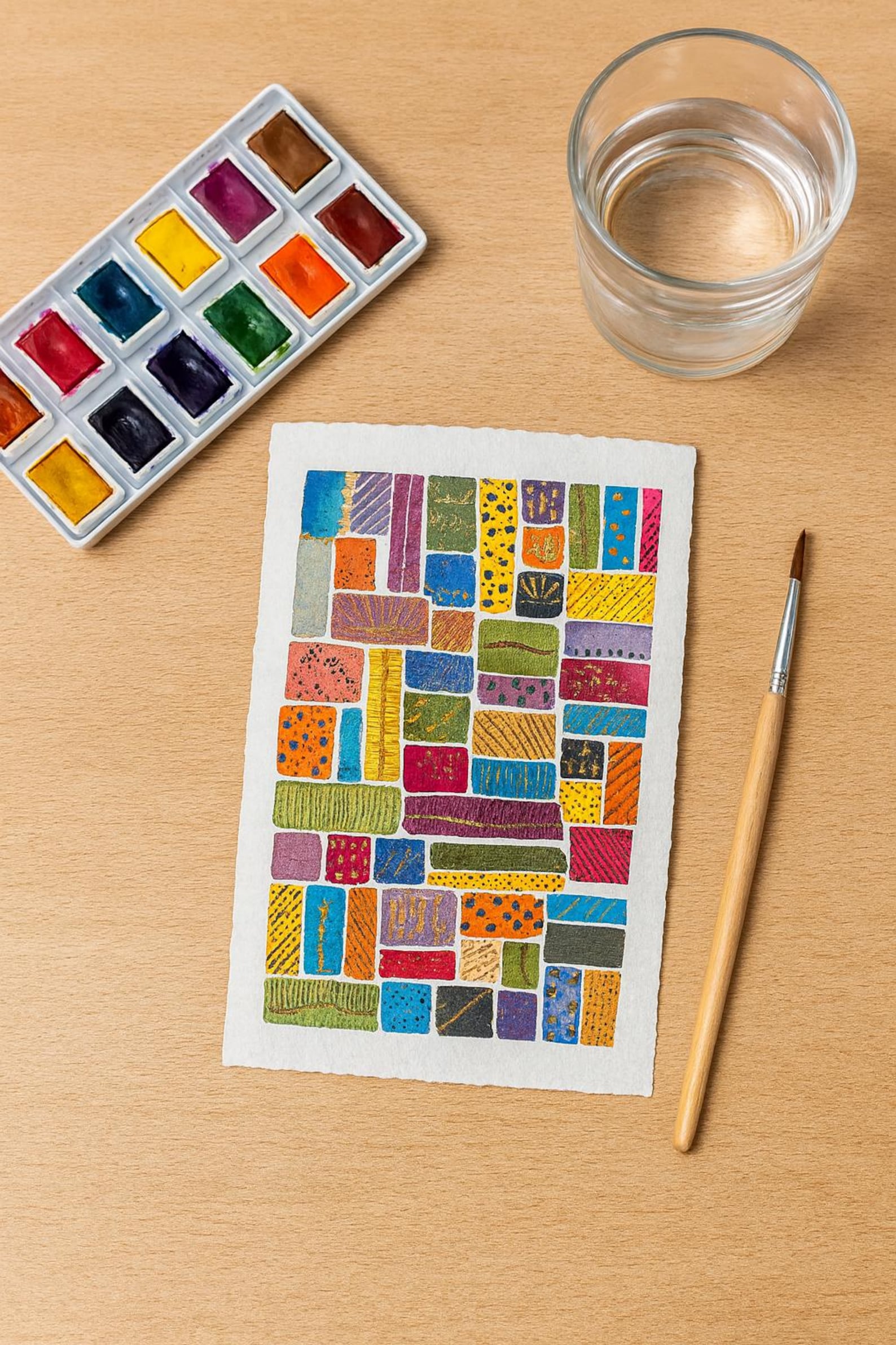 Original Watercolor Abstract Painting – Geometric Blocks, Hand-painted ...