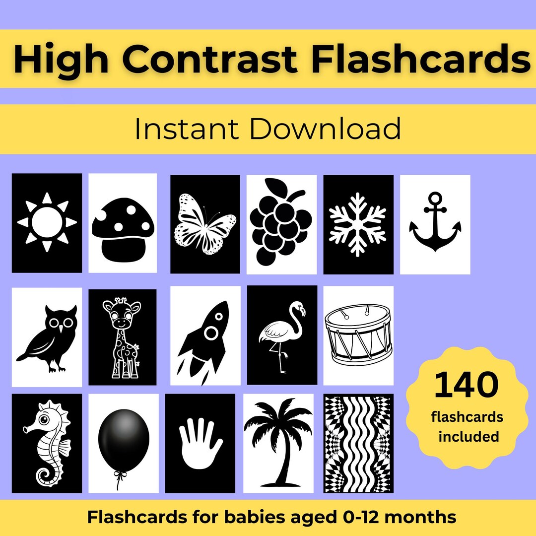 140 Printable Baby Sensory High Contrast Flashcards: Black and White ...