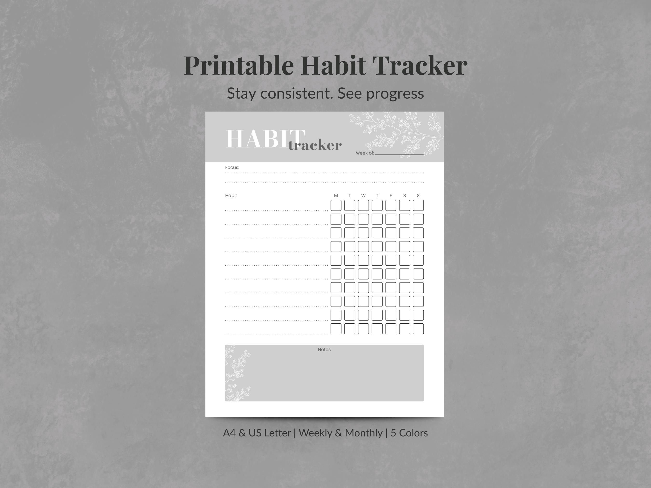 Printable Habit Tracker PDF | Weekly and Monthly | 5 Colors | A4 and US ...