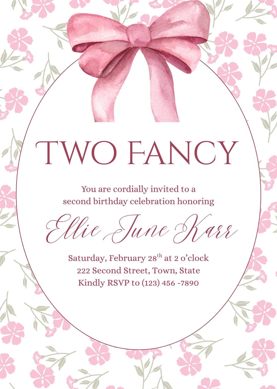 Two Fancy Birthday Invitation Digital - Floral Pink Birthday Invitation ...