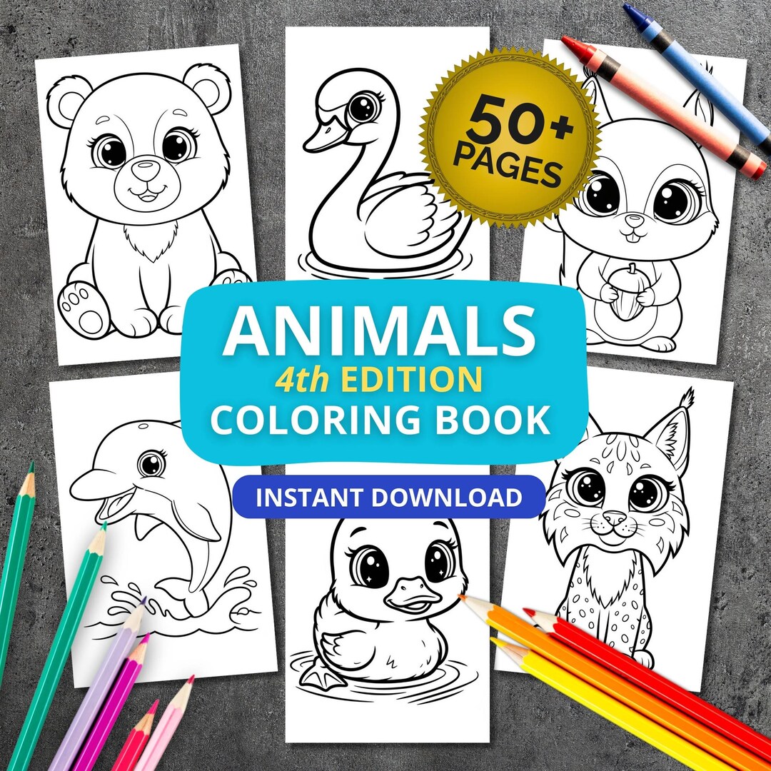 ANIMALS Coloring Book: 50+ Fun Printable Pages (PDF Download) - 4th ...