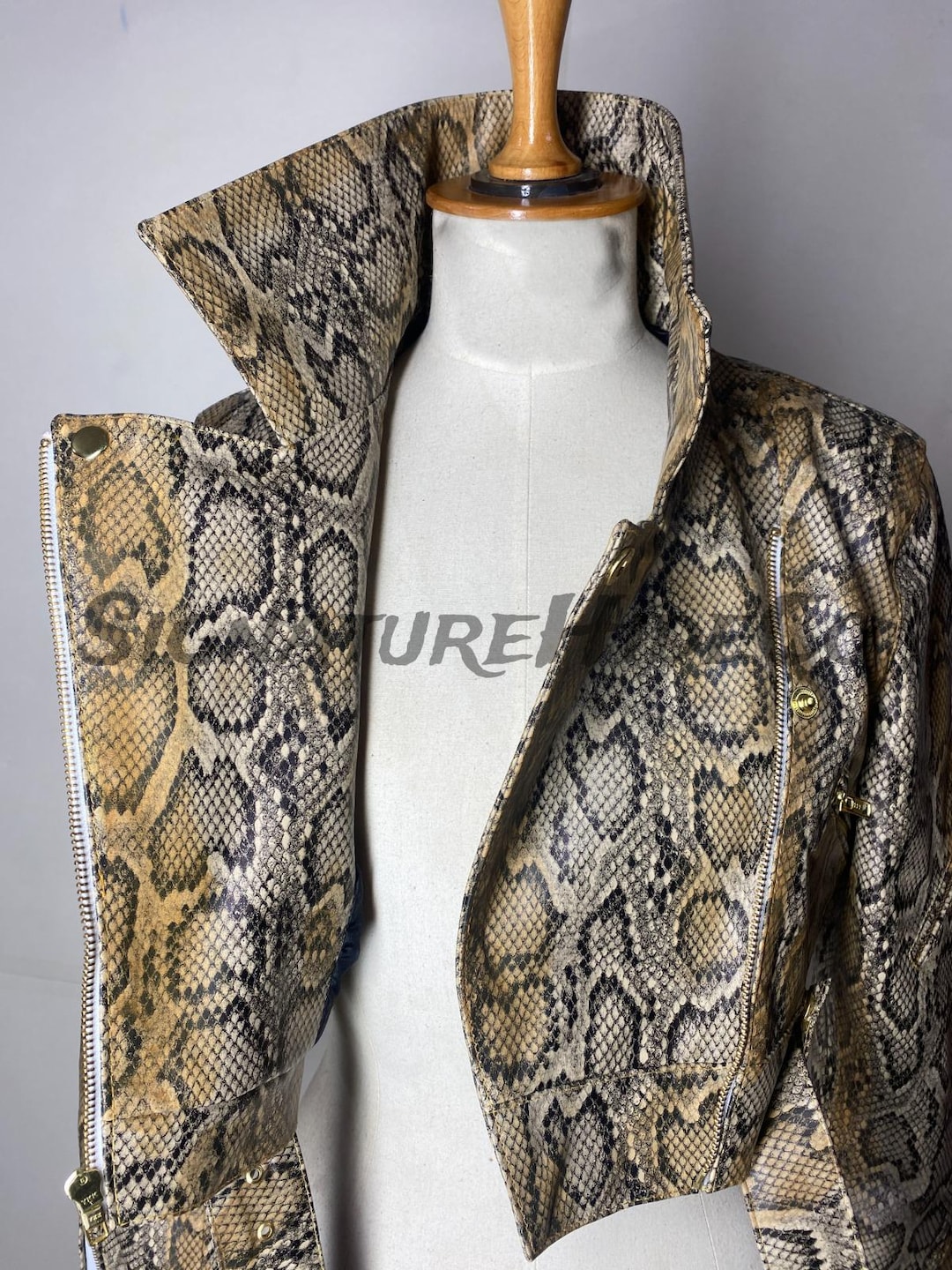 Cropped Snakeskin Biker Jacket: Handmade Python Print Leather - Etsy