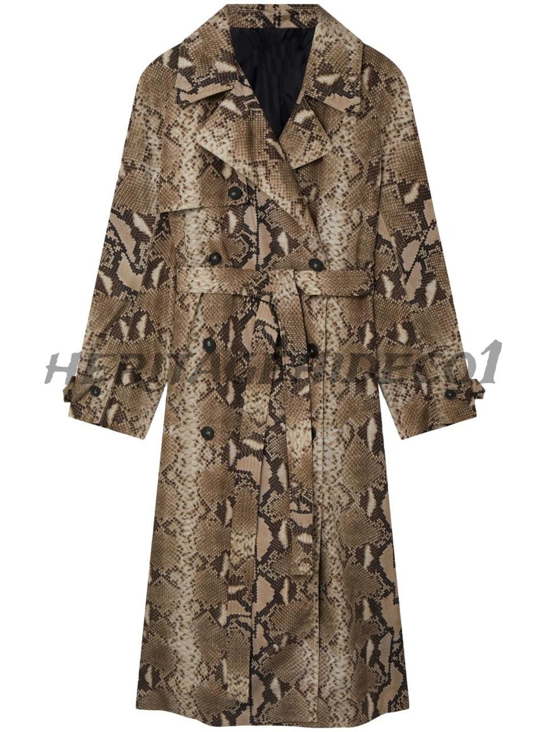 Snakeskin Print Leather Trench Coat, Belted Longline Duster - Etsy