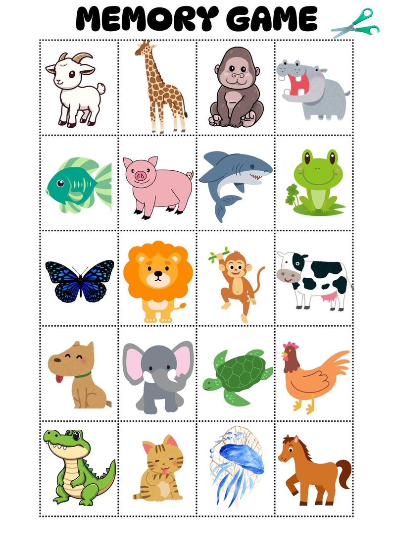 PDF Printable Animal Memory Games. X2 Copies to Play - Etsy