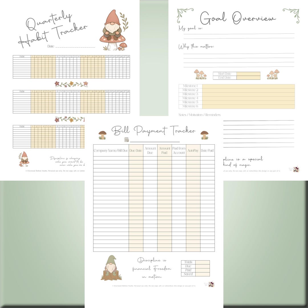 Cottagecore Planner Bundle | Habit, Goal, Bill Tracker (digital ...