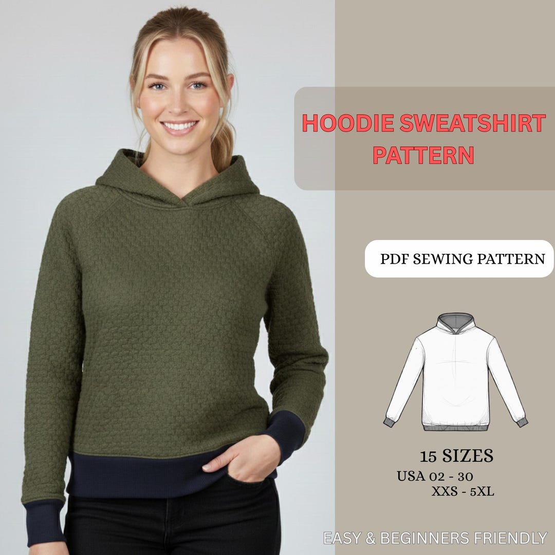 Hoodie Sweatshirt Sewing Pattern PDF | Boxy Cropped Hoodie Pattern ...