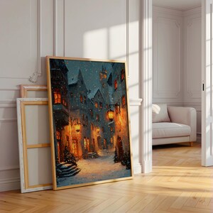 Vintage Christmas Village Street Painting | Holiday Wall Art (digital ...