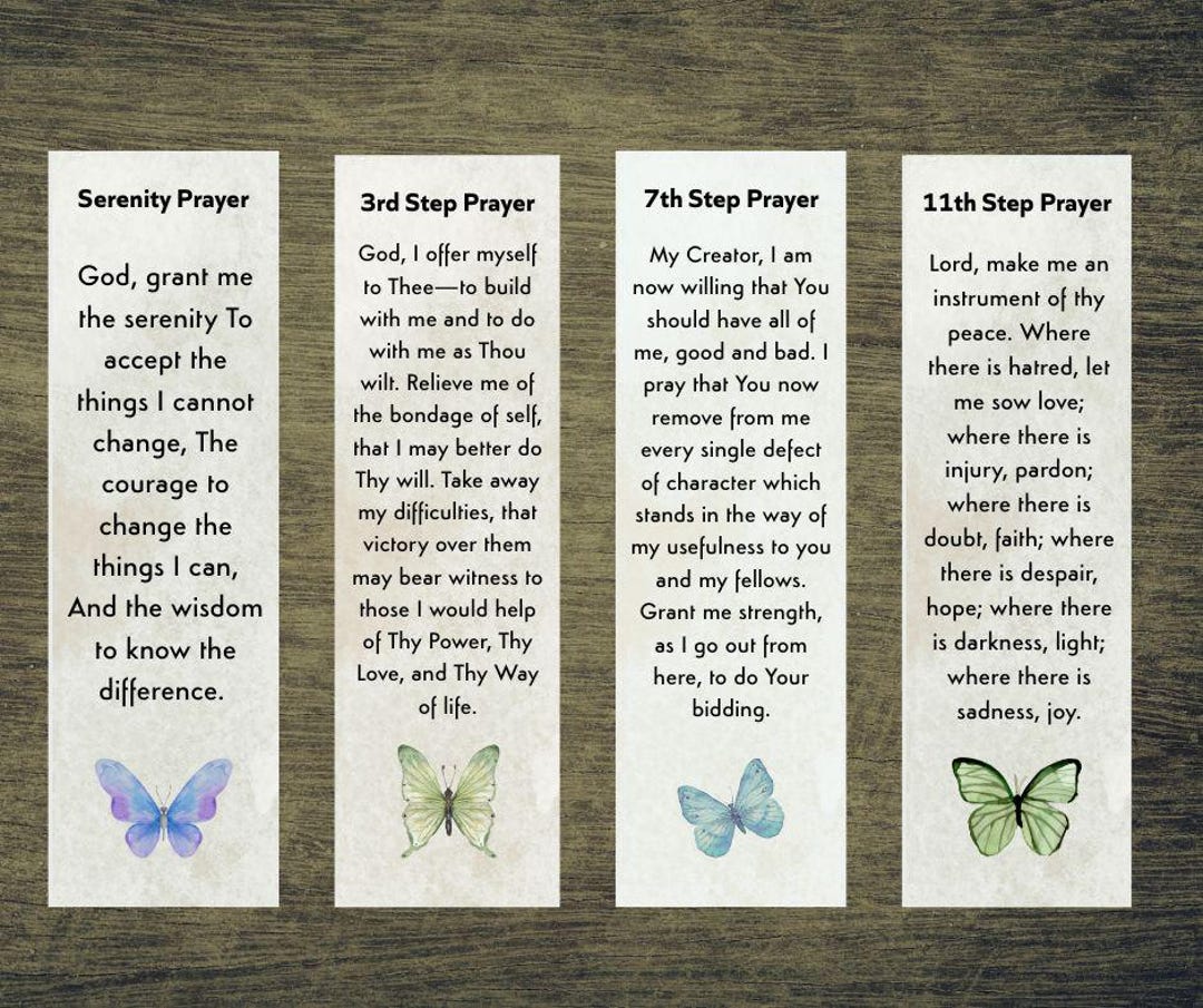 AA Big Book Prayer Bookmarks, Serenity, 3rd Step, 7th, 11th Step ...