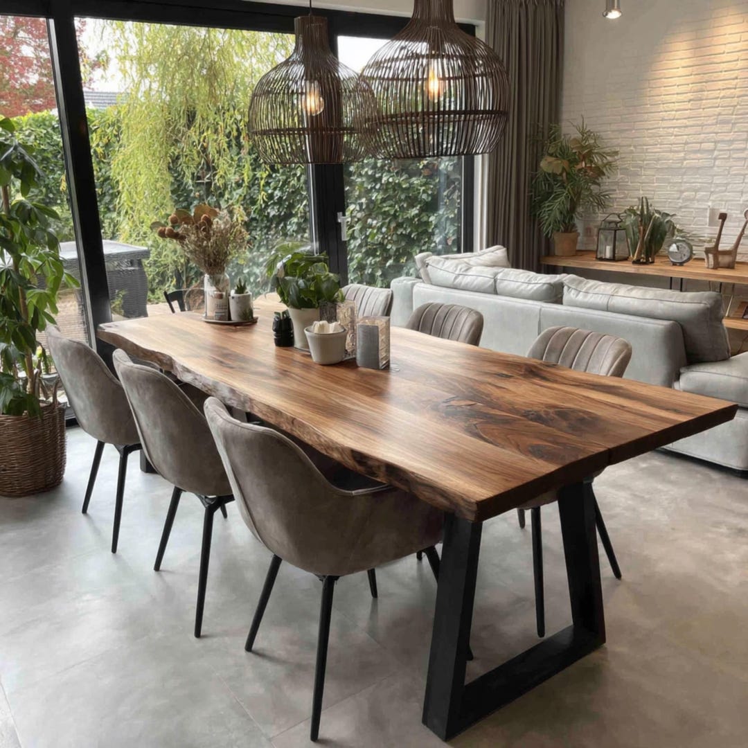 Walnut Table - Wooden Table - Dining Table – Rustic Live Edge Table ...
