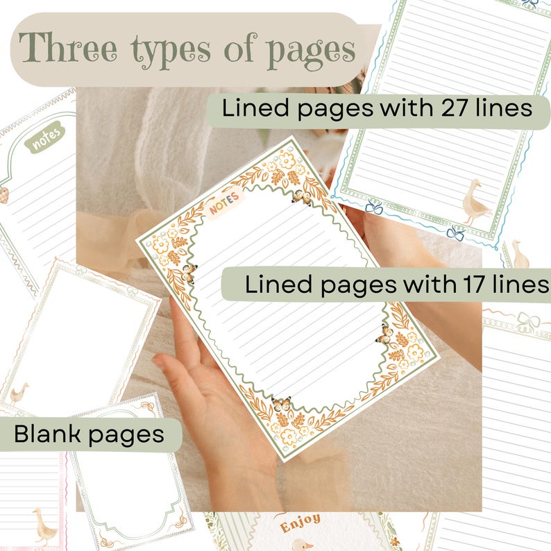 Printable Writing Pages Set | Letter and A5 | Lined and Blank Paper ...
