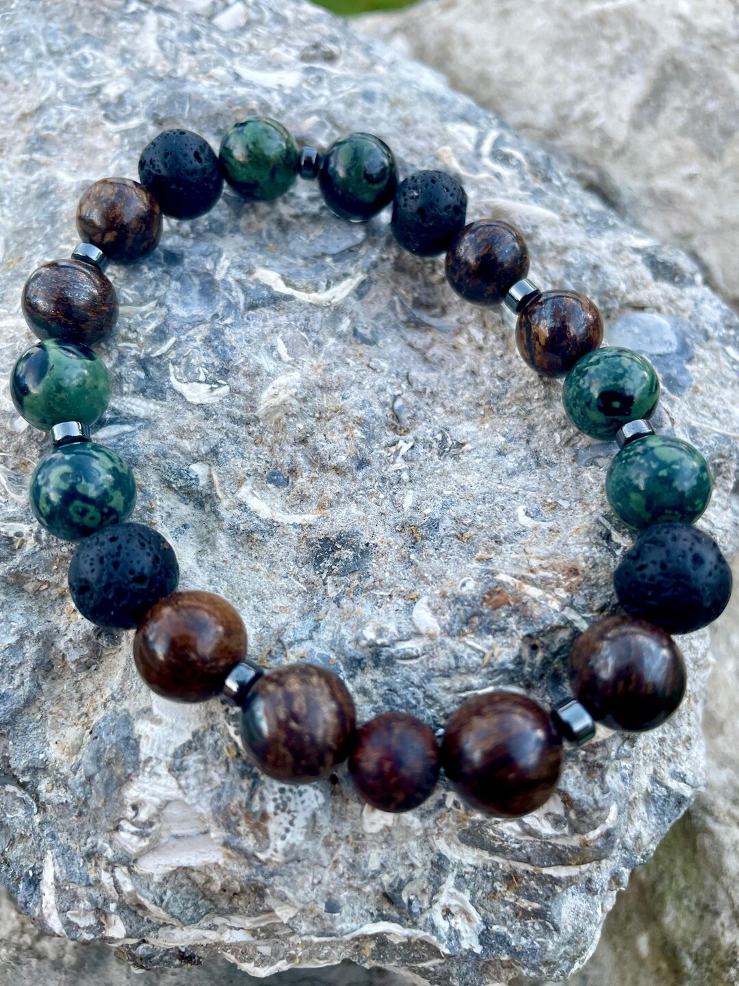Wilderness Spirit Men’s Bracelet – Lava Rock, Kambaba Jasper, Bronzite ...
