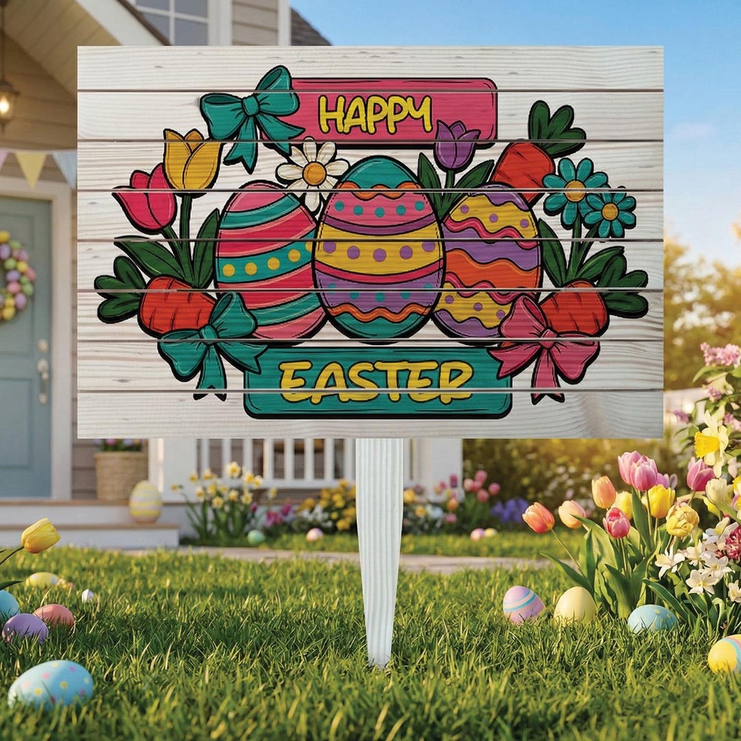 Easter Egg Yard Sign Colorful Spring Garden Stake - Etsy