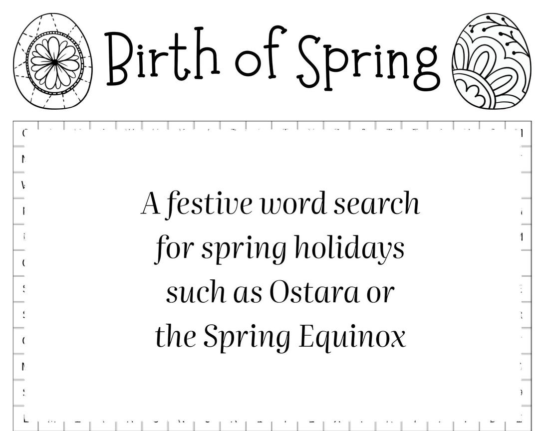 Birth of Spring - Pagan Spring - Word Search - Ostara - Spring Equinox ...