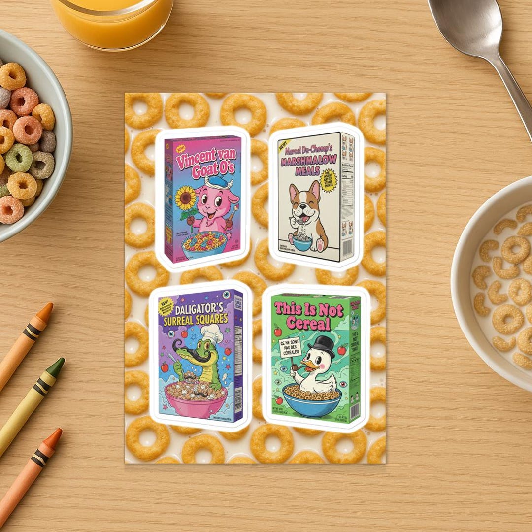 Art Friends Cereal Box Sticker Sheet – Retro Artist Parody - Etsy