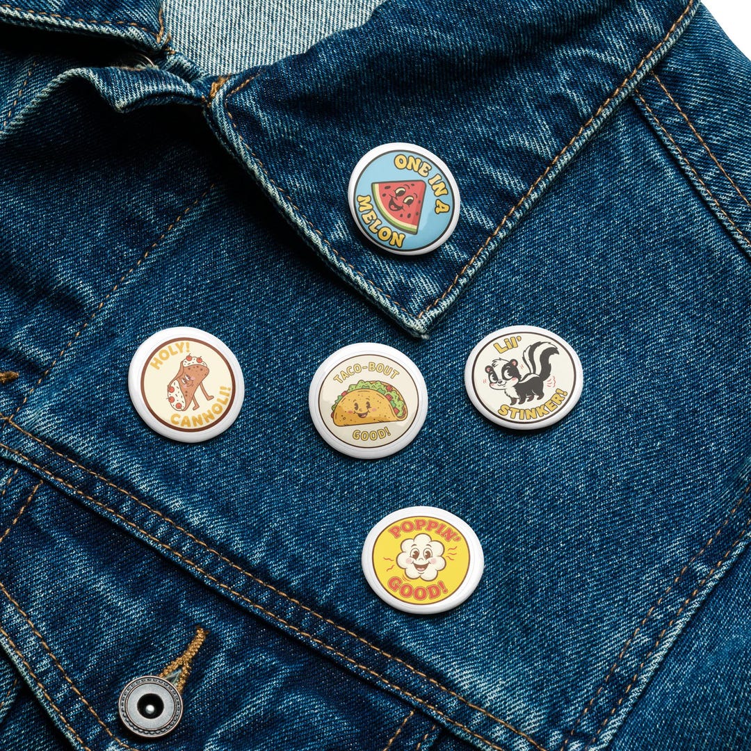 Retro 80s Food Pun Button Set, Kawaii Snack Pins (5 Pack) - Etsy
