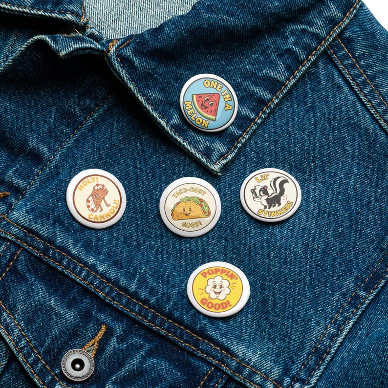 Retro 80s Food Pun Button Set, Kawaii Snack Pins (5 Pack) - Etsy