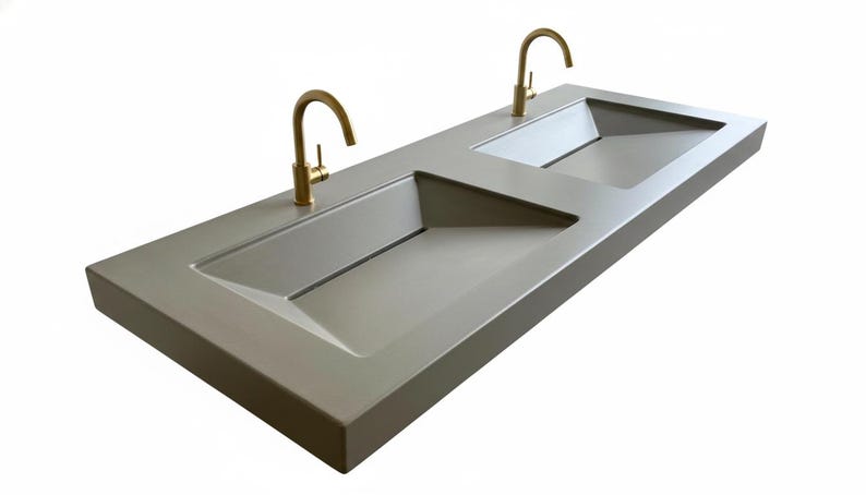 Modern Ramp Concrete Sink | Double Integral Basin With Slot Drain ...