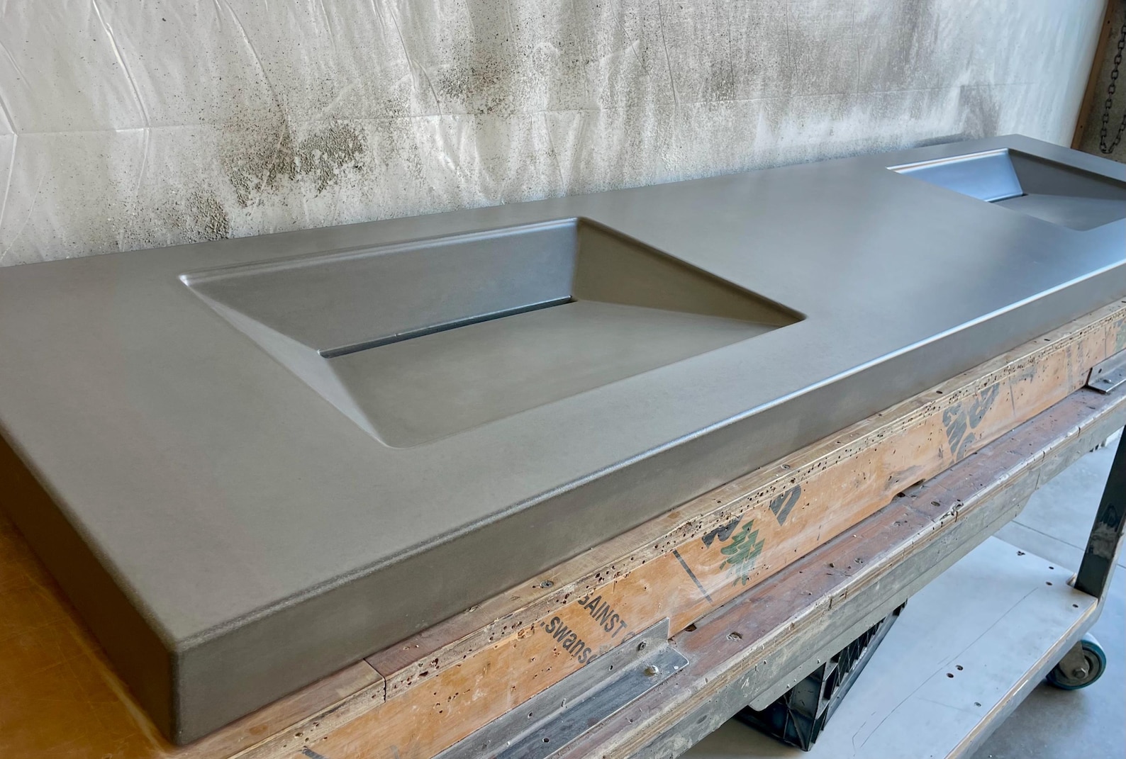 Modern Ramp Concrete Sink | Double Integral Basin With Slot Drain ...