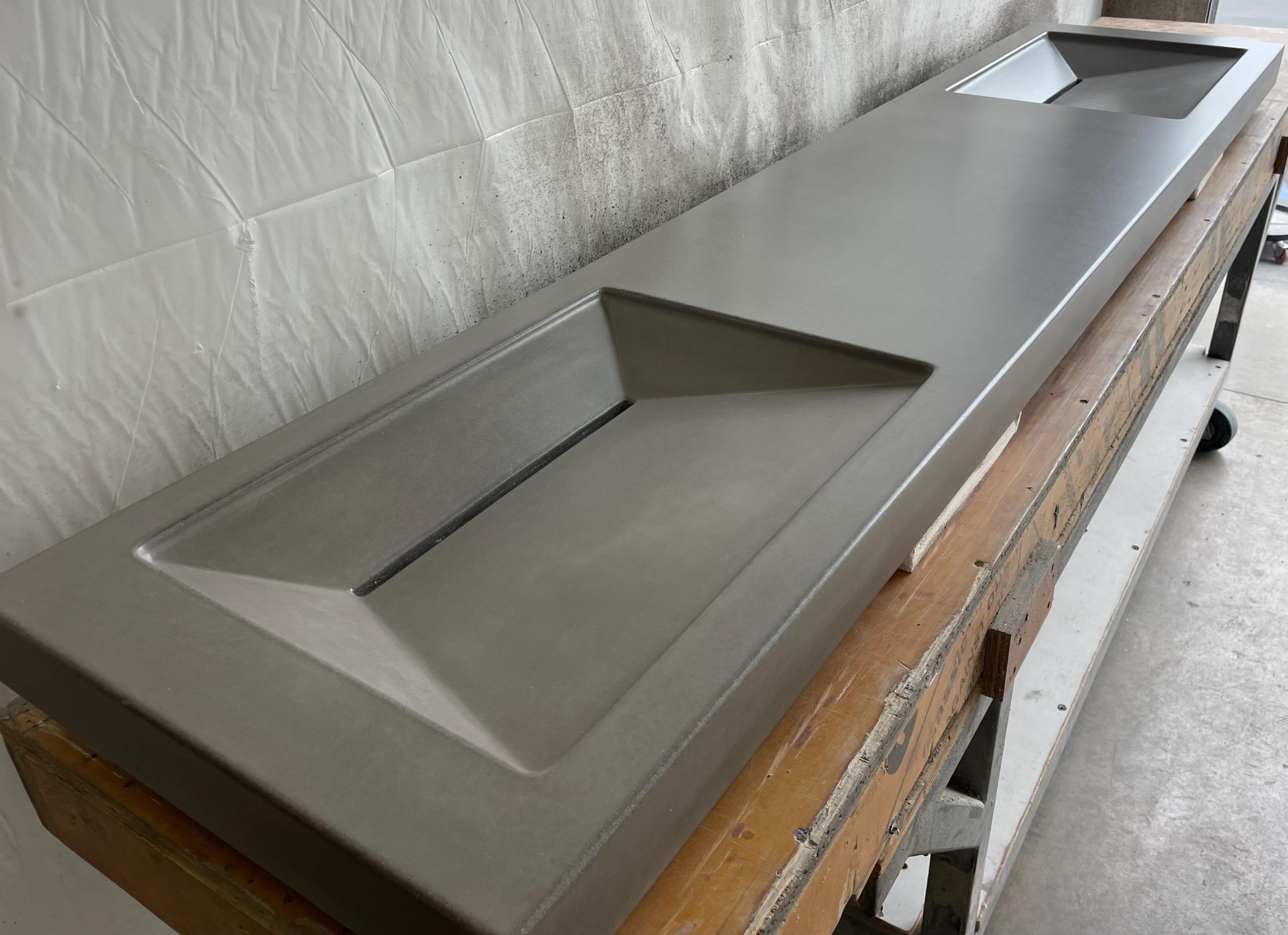 Modern Ramp Concrete Sink | Double Integral Basin With Slot Drain ...