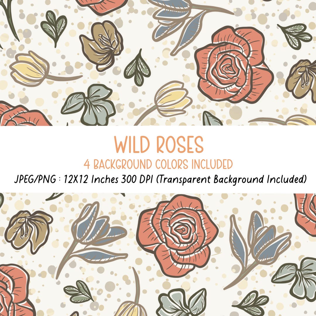 Wild Roses Seamless Floral Pattern | Textile Digital Paper PNG JPG - Etsy