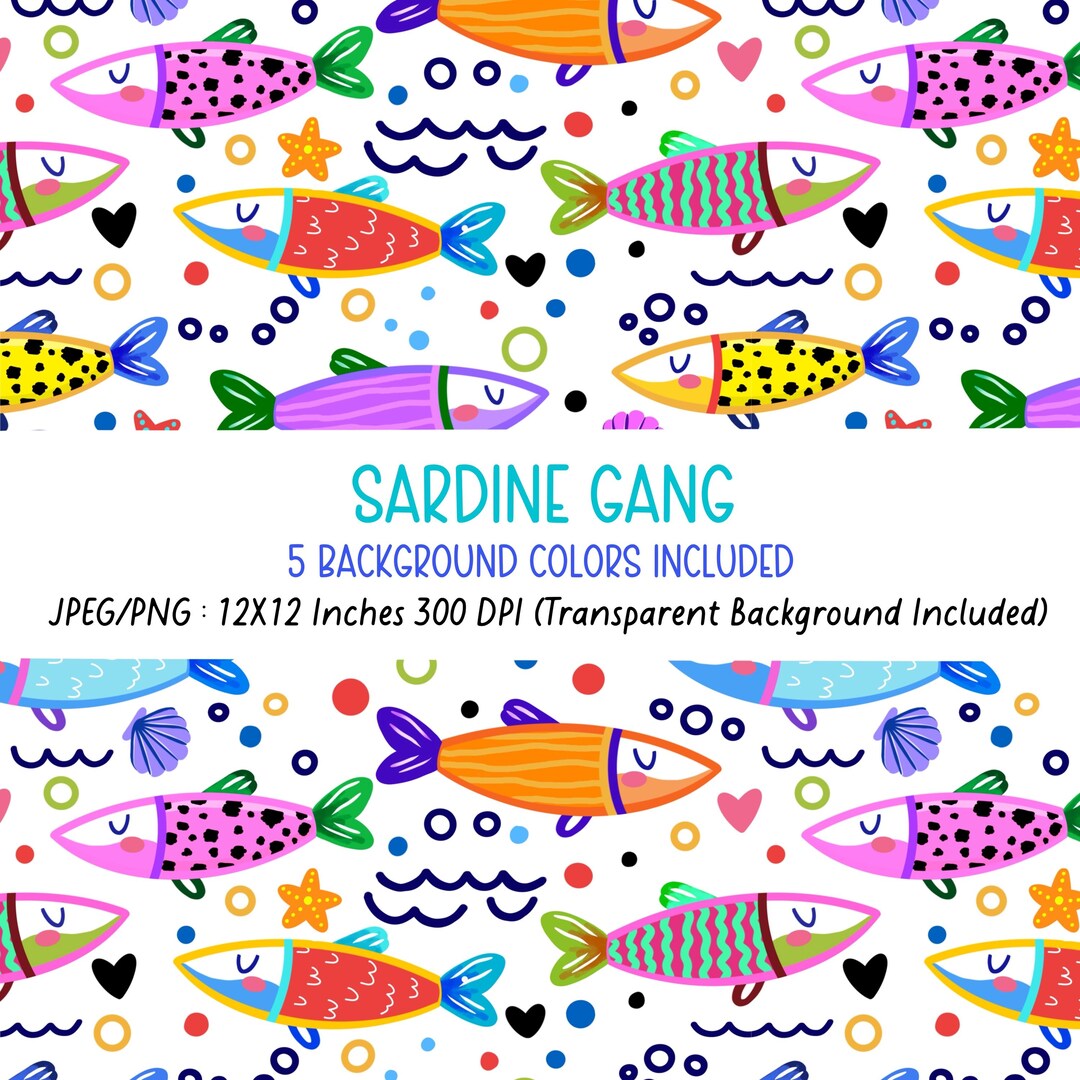 Retro Sardine Seamless Pattern | Colorful Fish Design (PNG, JPEG ...