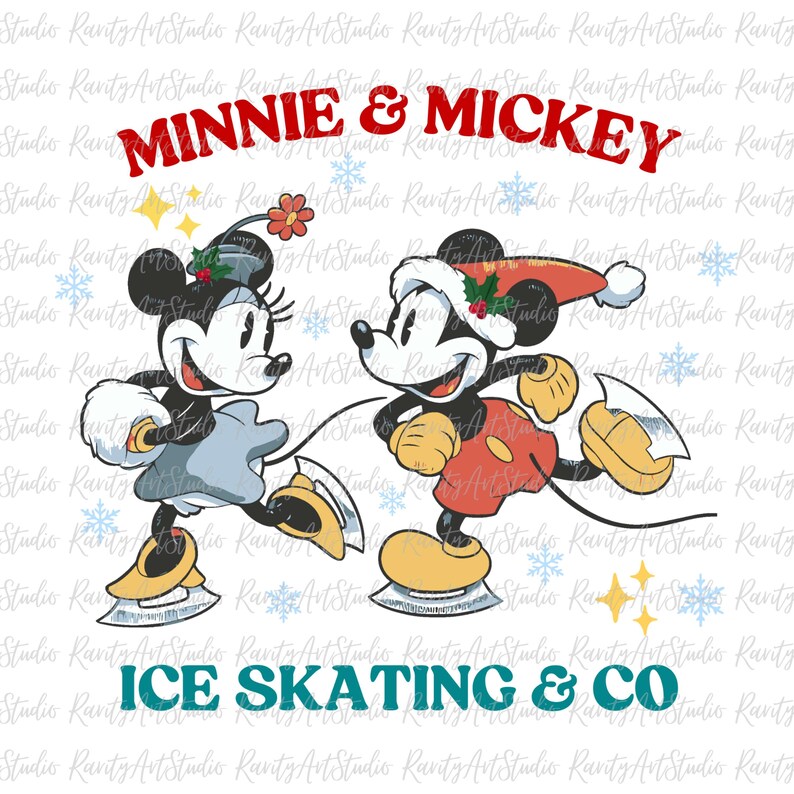 Mickey and Minnie Ice Skating and Co Png, Christmas Mouse and Friends ...