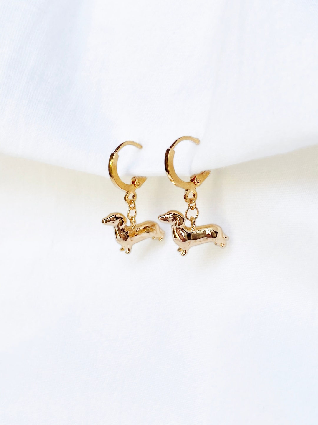 Gold Dachshund Huggie Earrings: 3D Dog Charms, Doxie Dog Mom Gift ...