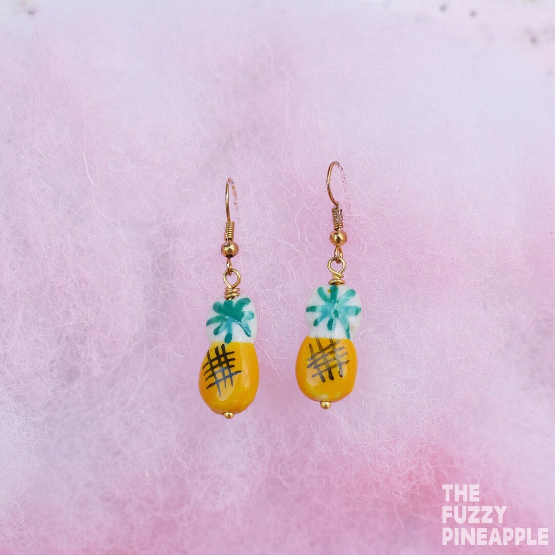 Pineapple Charm Earrings by the Fuzzy Pineapple Dangle Drop Bohemian Clay Ceramic Bead Cute ...
