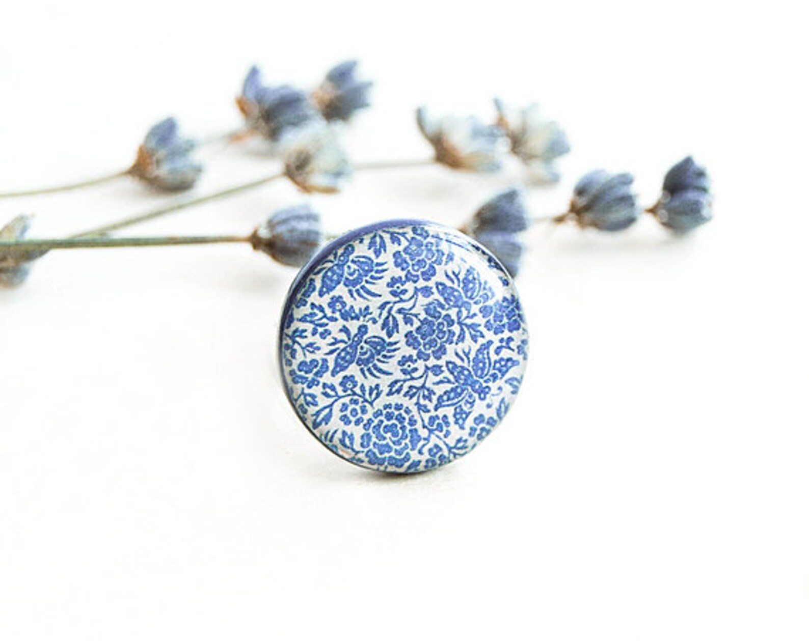 Blue flowers ring floral jewelry garden adjustable floral ring | Etsy